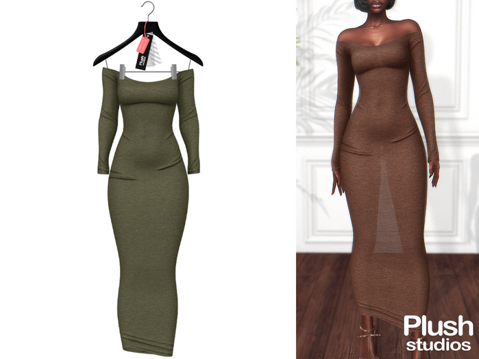 Second Life Marketplace - Plush Studios. Emie Dress - Olive